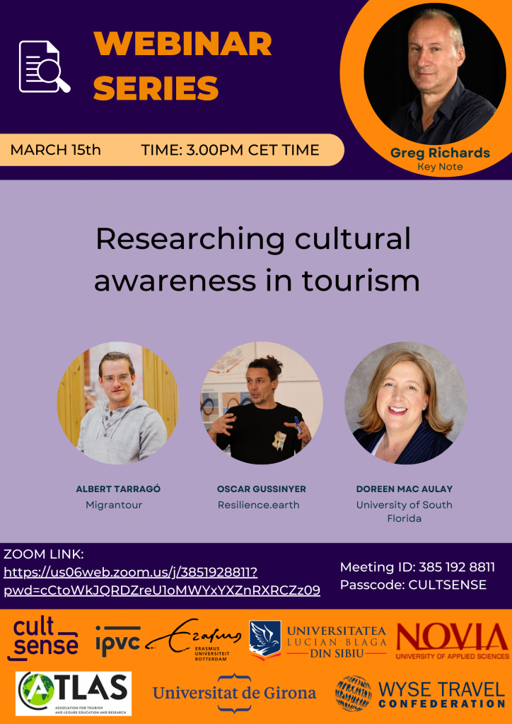 Webinar 15th March – Researching cultural Awareness in Tourism – Cultsense